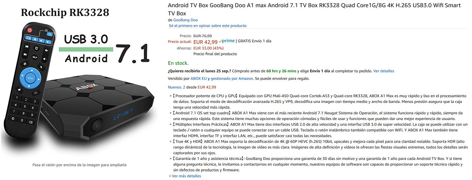 ABOX A1 Max, mediacenter Android con SoC RK3328 y usb 3.0GadgetoAdicto